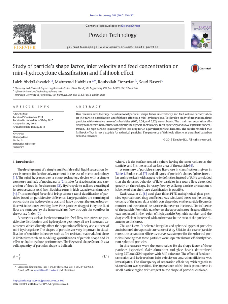 Study of Particle's Shape Factor, Inlet Velocity and Feed Concentration ...