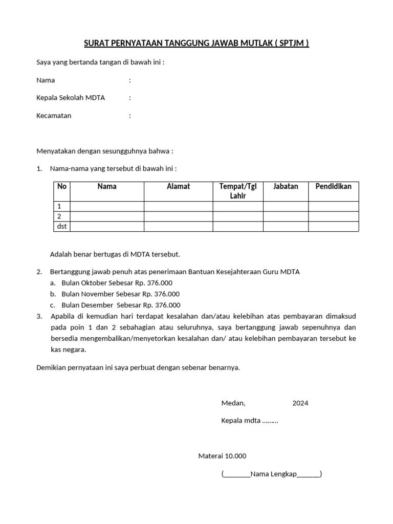 Sptjm Pencairan 4 Tahun 2024 | PDF