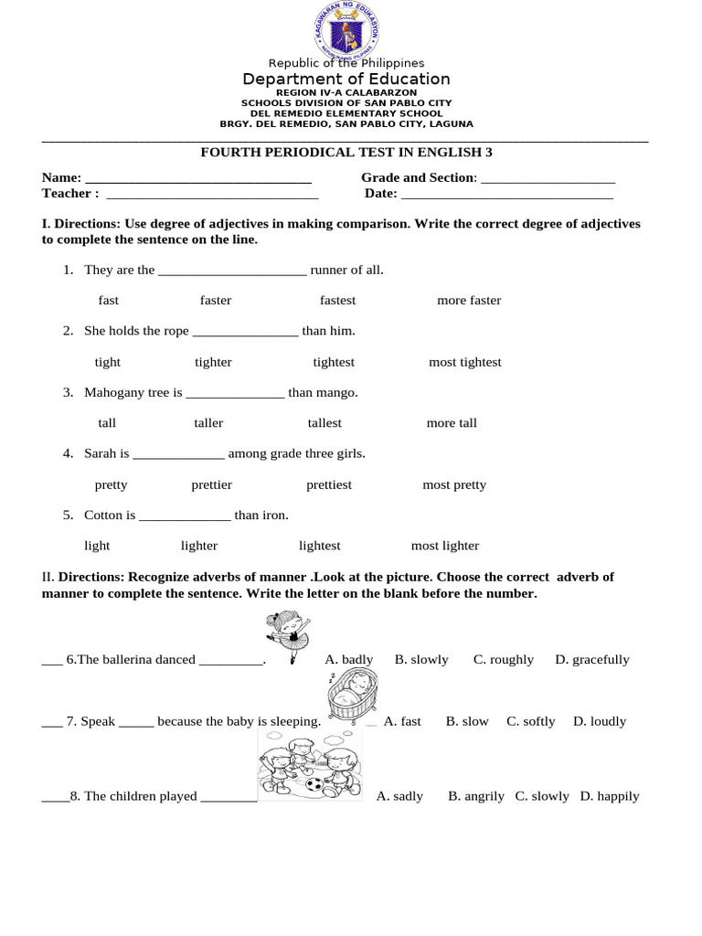 English 3 Fourth Periodical Test | PDF