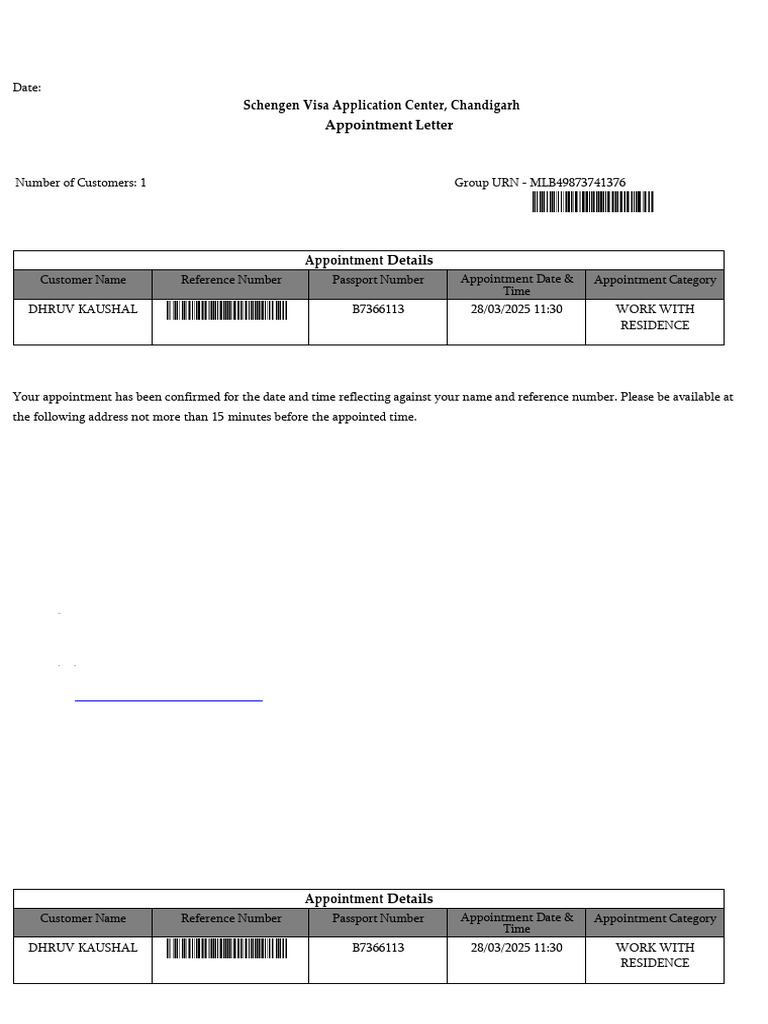 VFS-APPOINTMENT-LETTER Dhruv Kaushal | PDF | Travel Visa