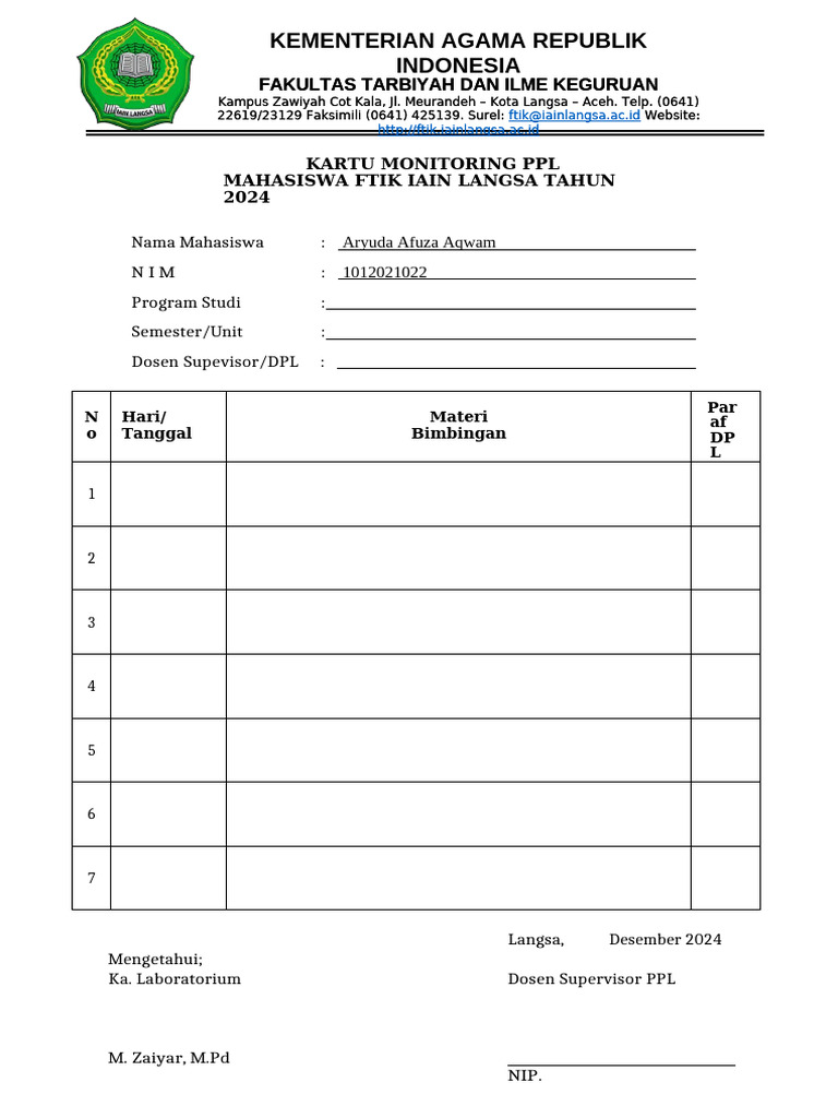 Instrumen Monitoring Logbook | PDF