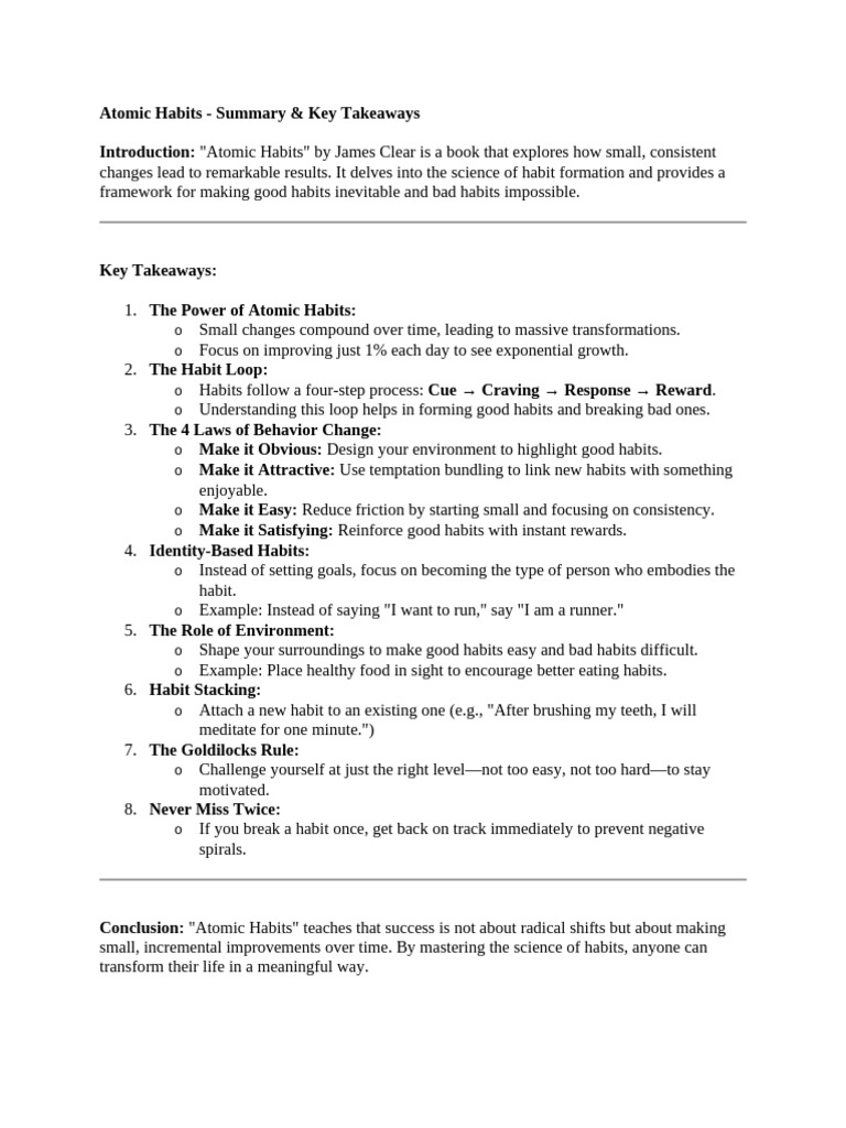 Atomic Habits: Summary & Key Insights | PDF