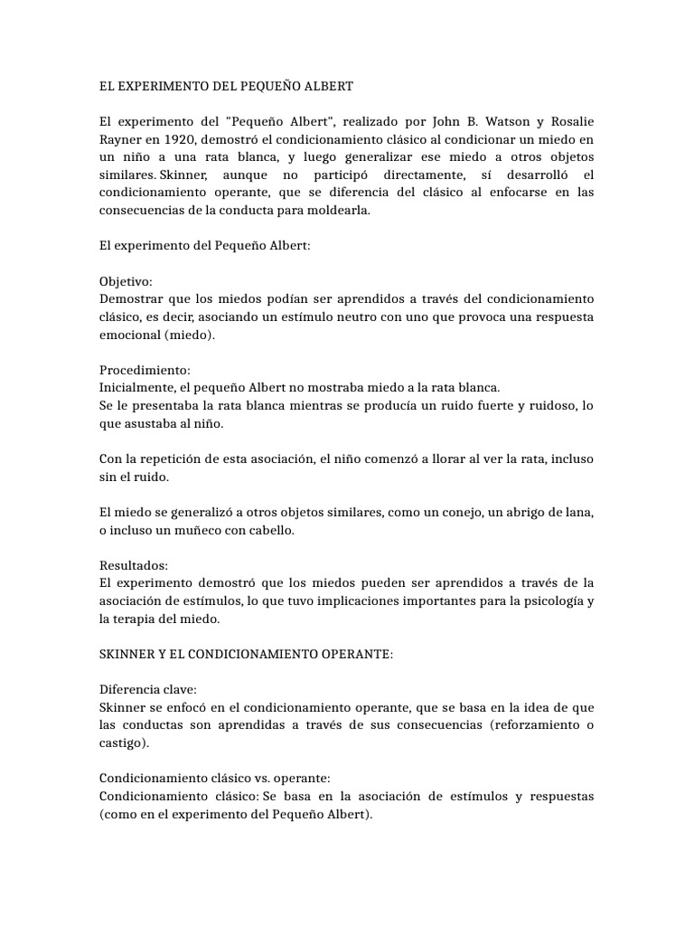 El Experimento Del Pequeño Albert y La Caja de Skinner | PDF ...