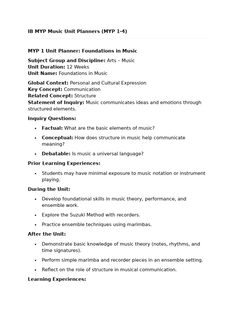 Complete Unit Planners For MYP 1-4 | PDF | Music Theory | Rhythm