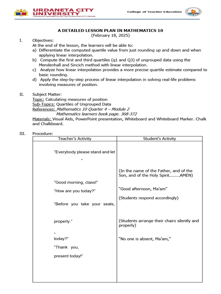 Tuesday Calculating Quartiles Pdf Multiplication Interpolation