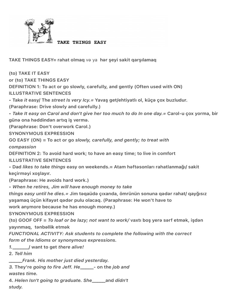 Taking It Easy: Definitions and Examples | PDF | Job Interview