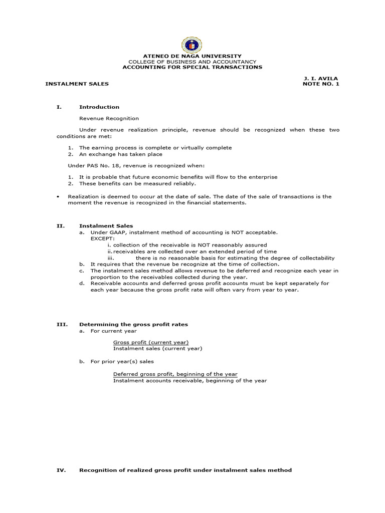 Installment Sales Notes v2 | PDF | Accounting | Revenue