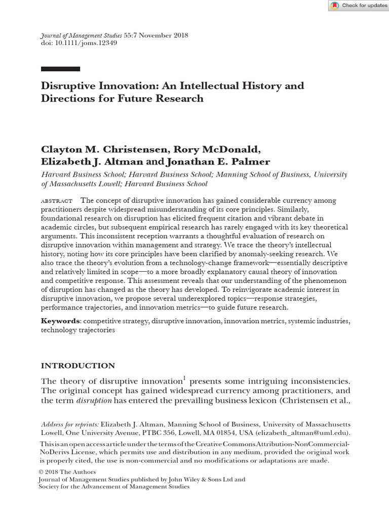Disruptive Innovation: History and Future Directions | PDF | Disruptive ...