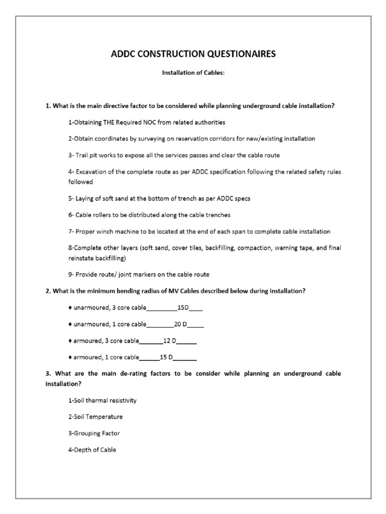 ADDC Construction Questionaires | PDF