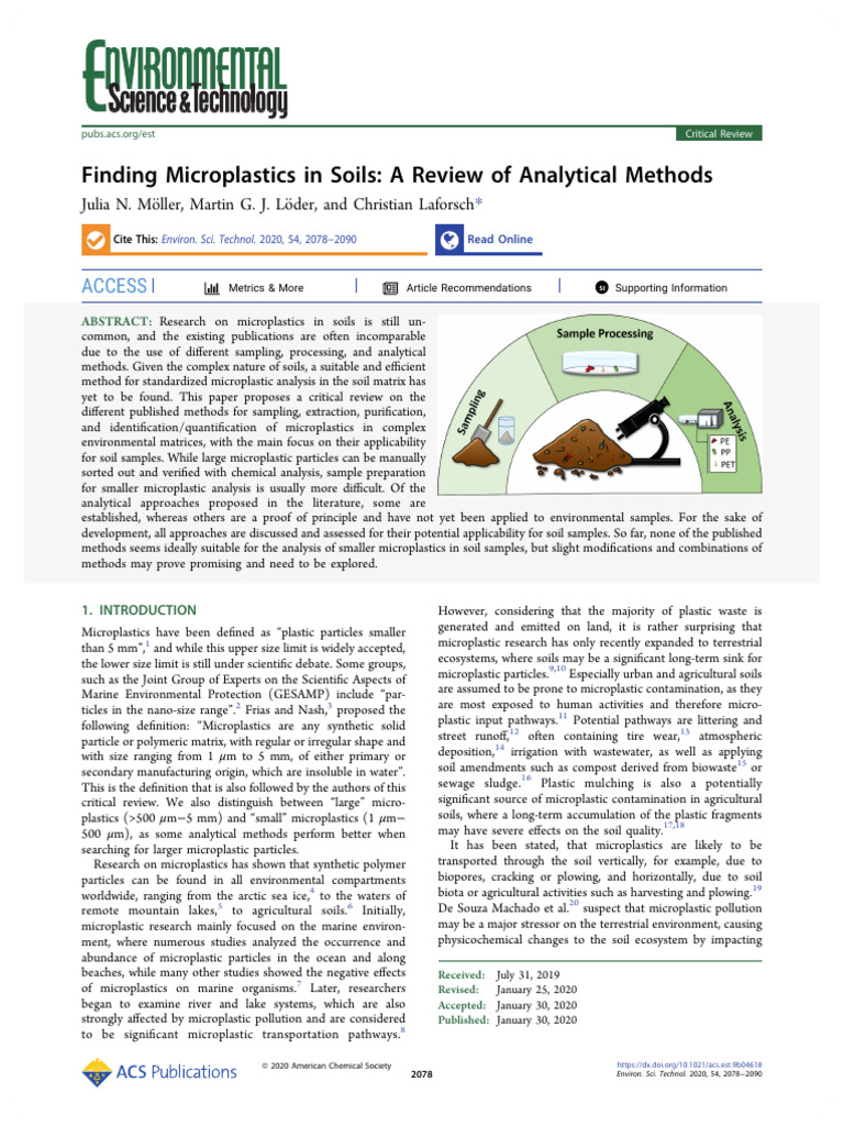 Finding Microplasticsin Soils AReviewof Analytical Methods | PDF | Hydrogen Peroxide | Soil