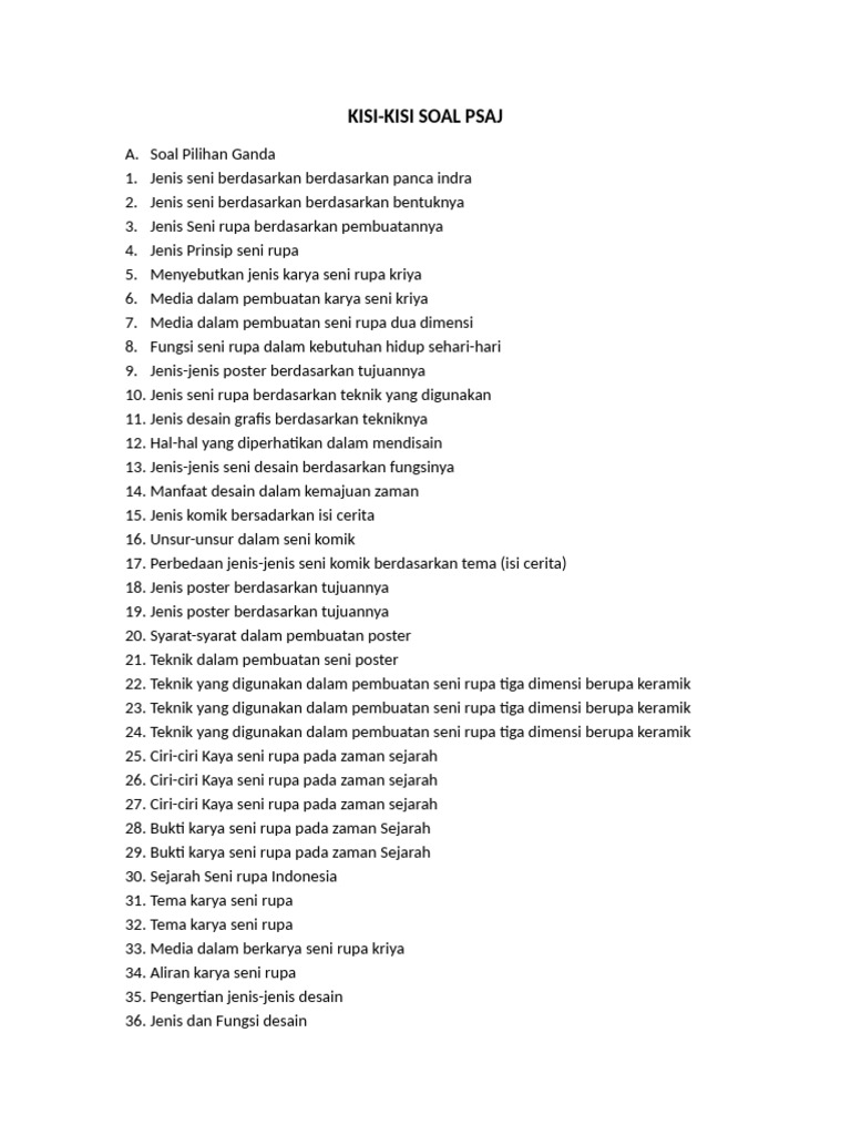 KISI-KISI Soal PSAJ 2025 | PDF