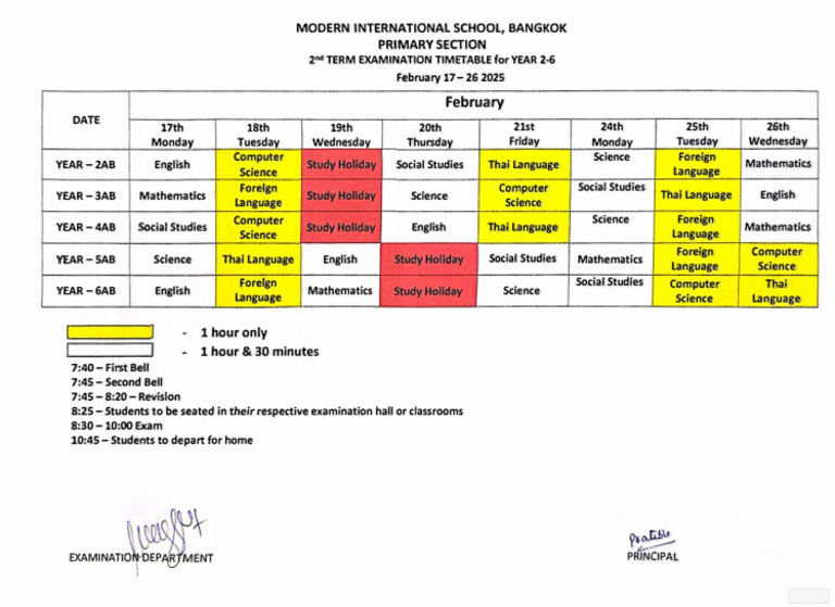 2nd Term Primary Examination Timetable 2024-2025 | PDF