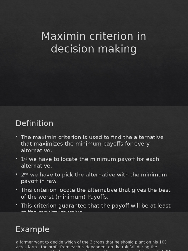 Maximin Criterion in Decision Making | PDF