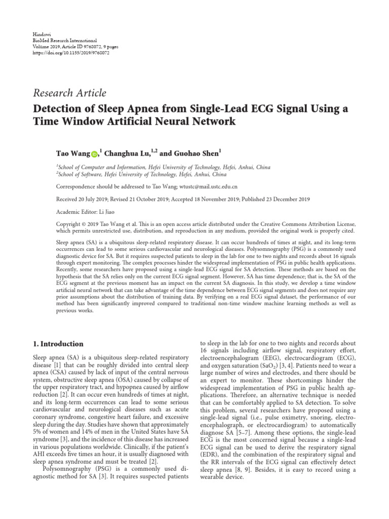 Detection Of Sleep Apnea From Single Lead Ecg Signal Pdf