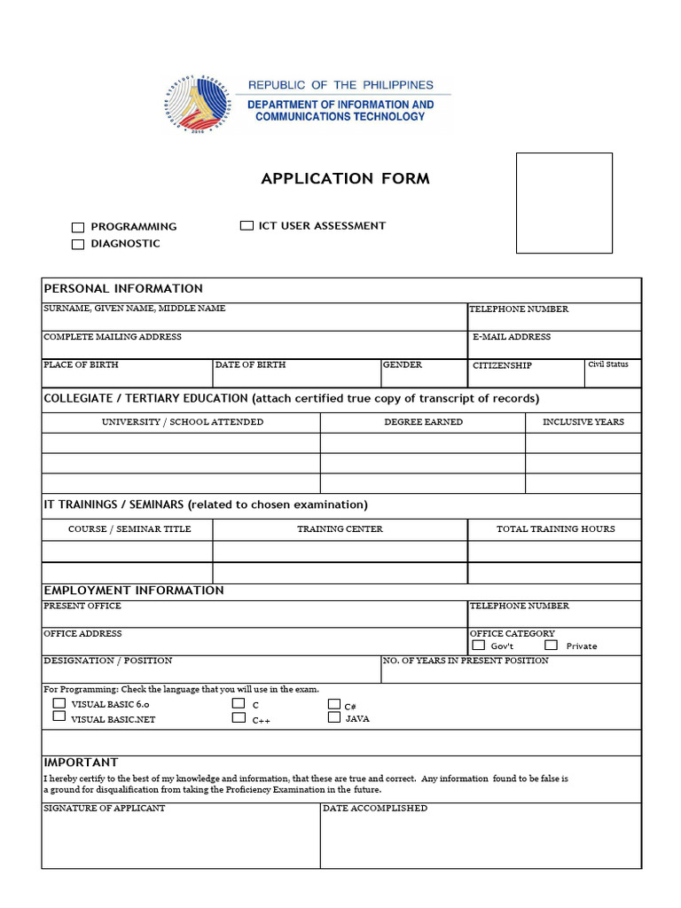 Ict Certification - Application Form | PDF