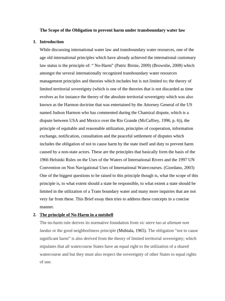 The Scope of The Obligation To Prevent Harm Under Transboundary Water ...