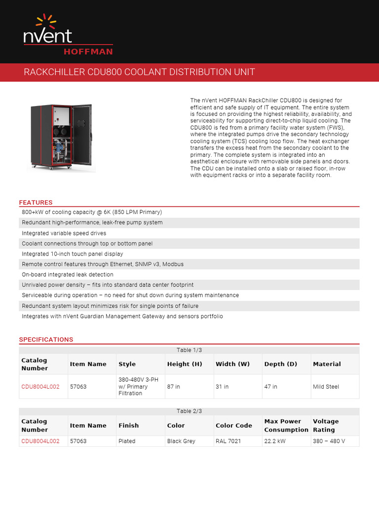 Nvent HOFFMAN RackChiller CDU800 Coolant Distribution Unit | PDF | Electrical Engineering ...