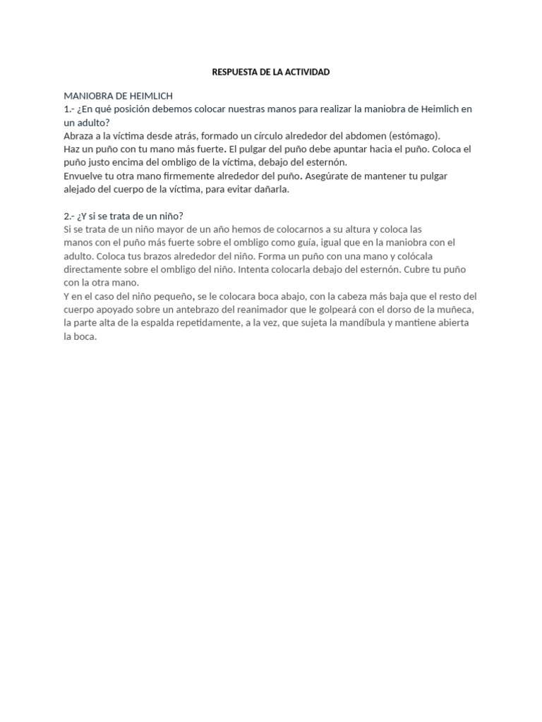 Maniobra de Heimlich: Guía Práctica | PDF
