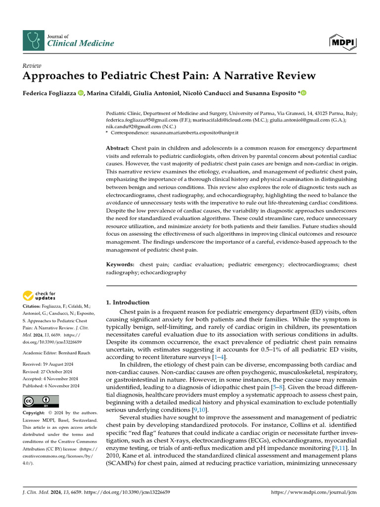 Approaches to Pediatric Chest Pain - A Narrative Review | PDF | Heart ...