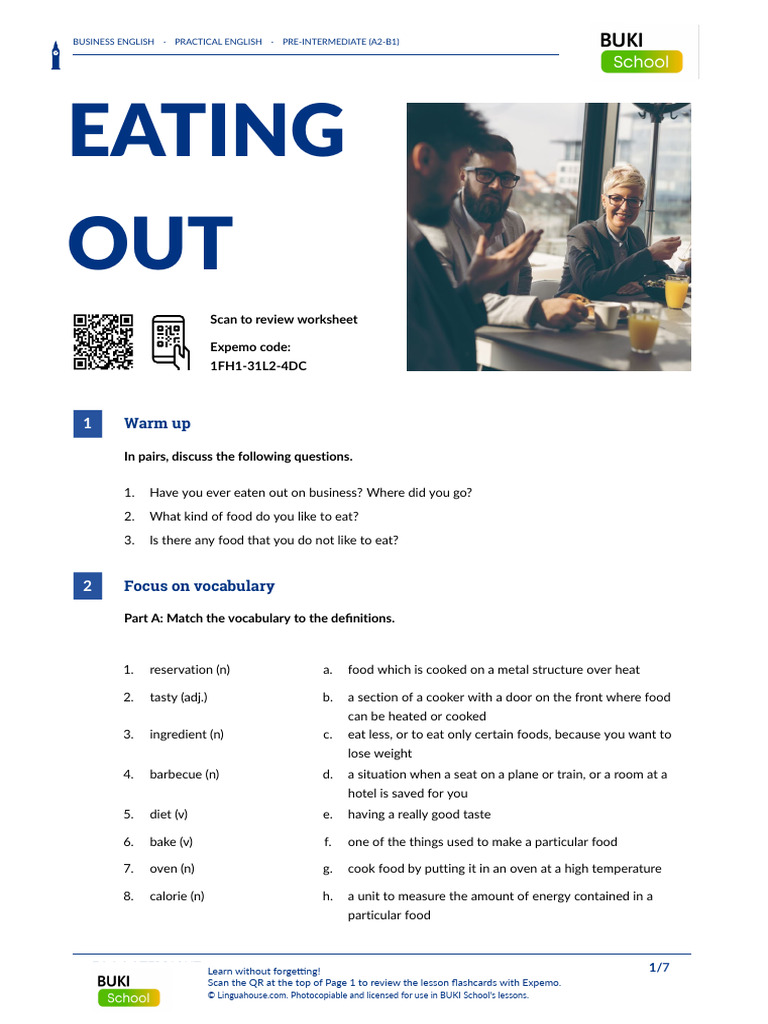 Restaurant English for A2-B1 Learners | PDF | Food And Drink ...