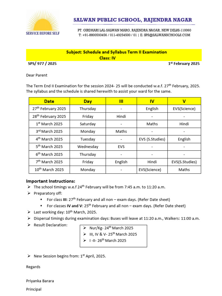 Class IV Exam Schedule 2025 | PDF | Linguistic Typology | Language ...