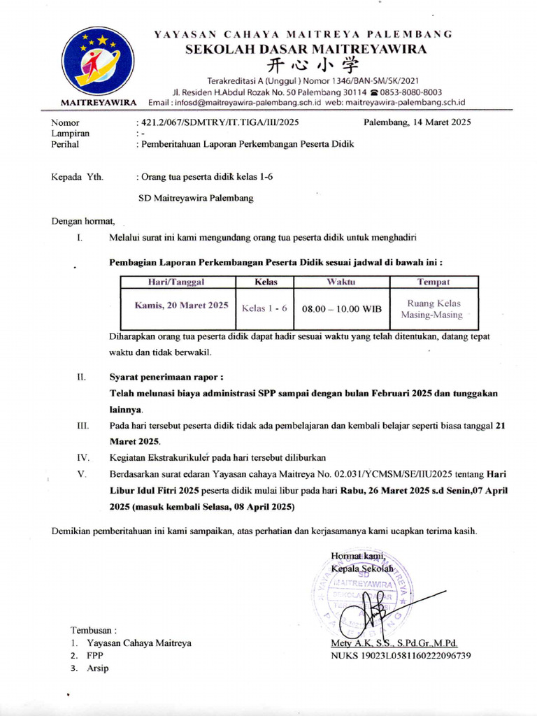 Surat Pemberitahuan Pembagian Raport MID Semester Genap | PDF