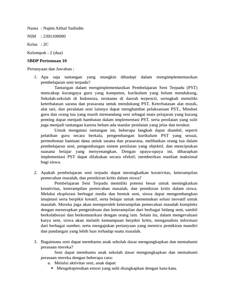 10 Pertanyaan Dan Jawaban - Kel.2 - 2C - Najmi Althaf | PDF
