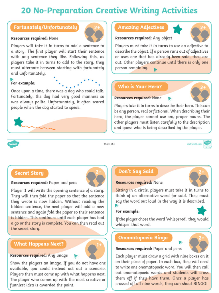 20 Creative Writing Games for Kids | PDF | Linguistics | Grammar