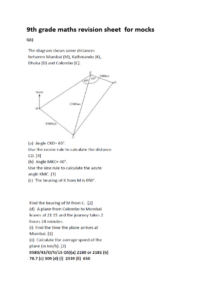 9th Grade Maths Revision Sheet For Mocks | PDF