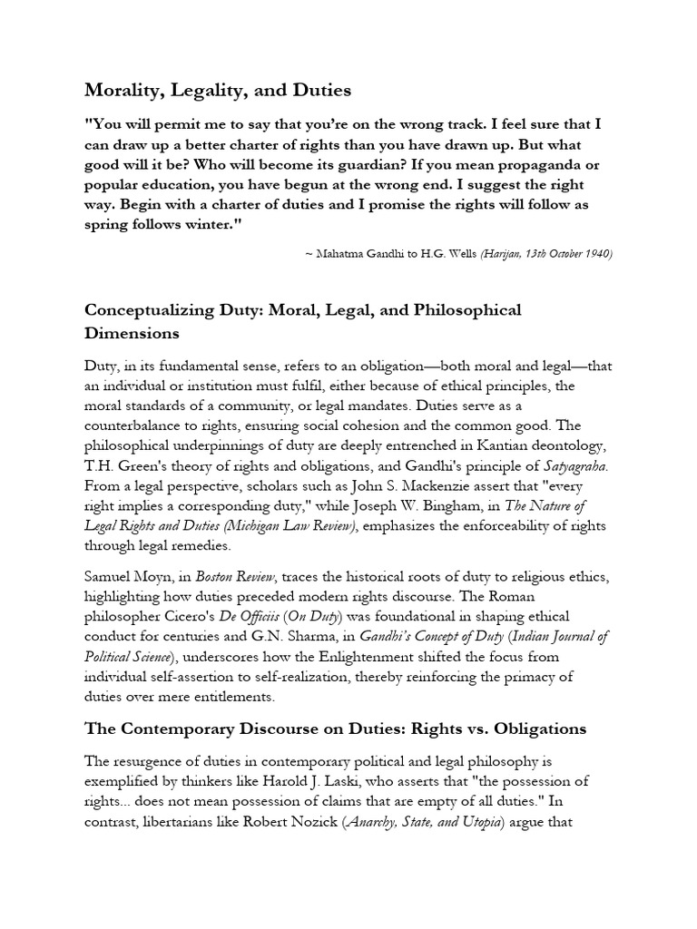 Morality, Legality and Duties | PDF | Applied Philosophy | Liberal Arts ...