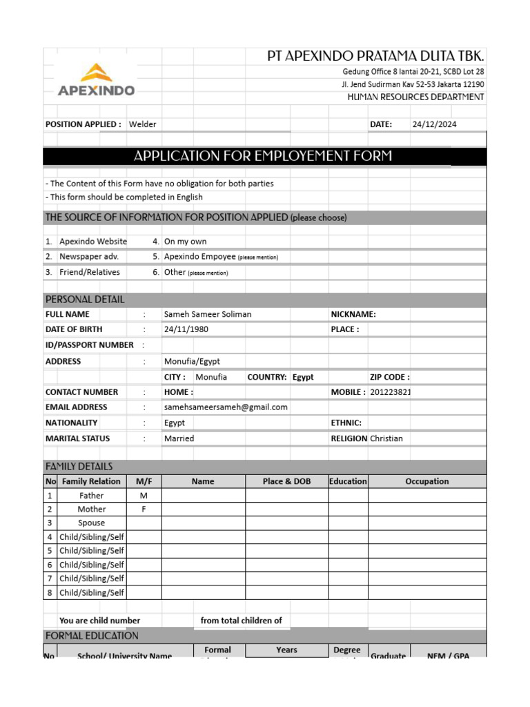 Employment Application Form (Field) | PDF