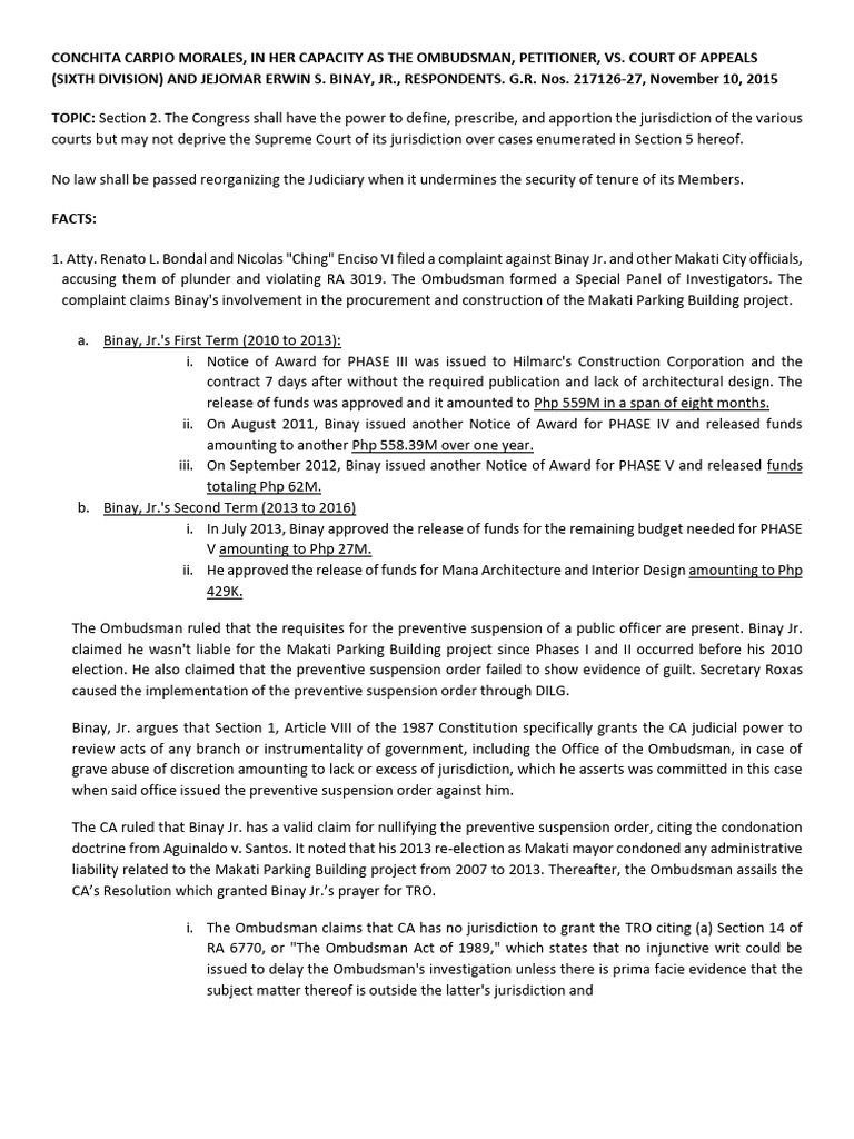 16. Conchita Carpio Morales v. Court of Appeals and Jejomar Binay, Jr ...