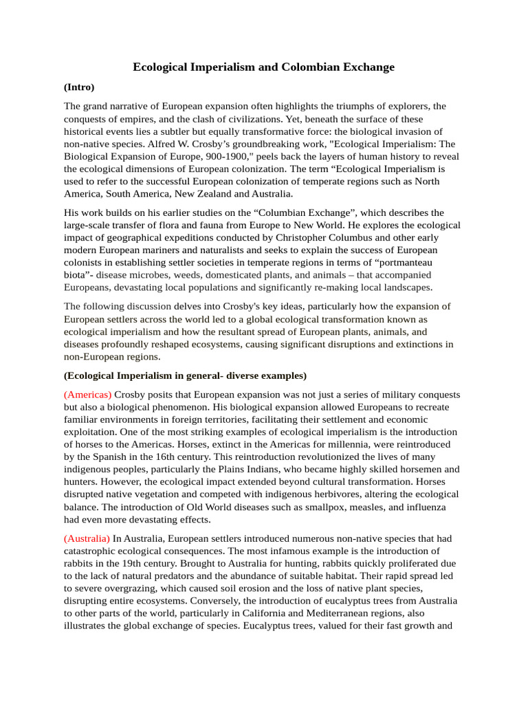 Ecological Imperialism in the Colombian Exchange | PDF | Introduced ...