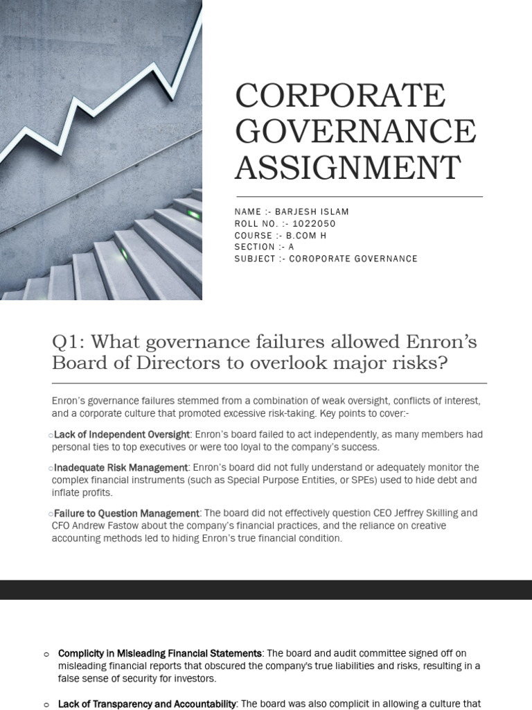 Corporate Governance Assignment - Barjesh Islam (1022050) | PDF | Enron ...