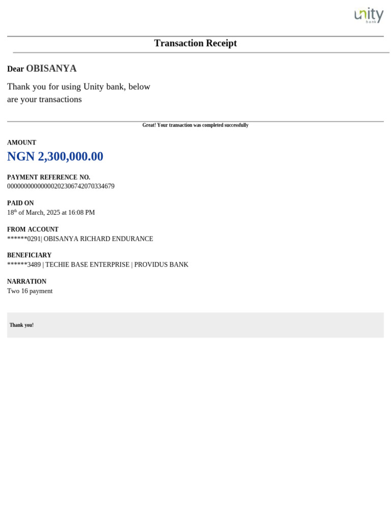 Transfer Receipt | PDF