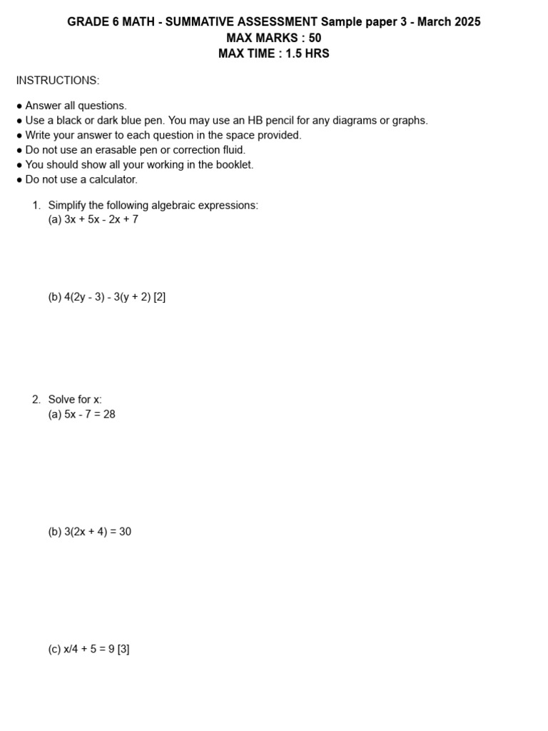 gr6_math_sample paper 3 | PDF | Length