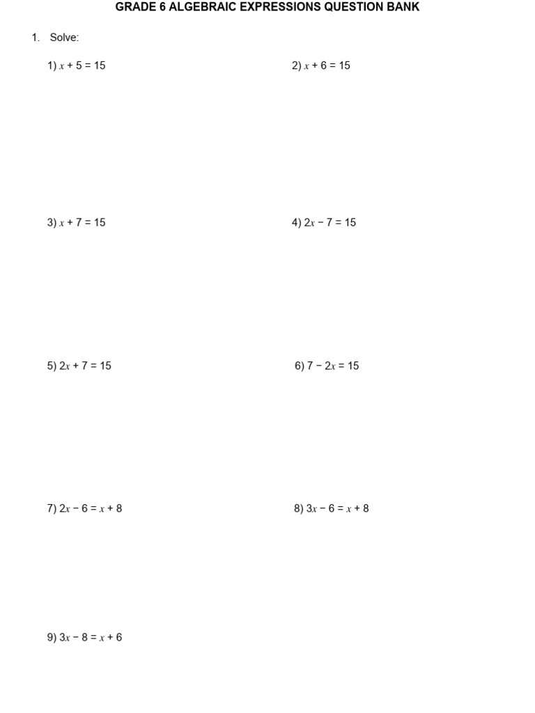 Grade 6 Algebra Question Bank | PDF