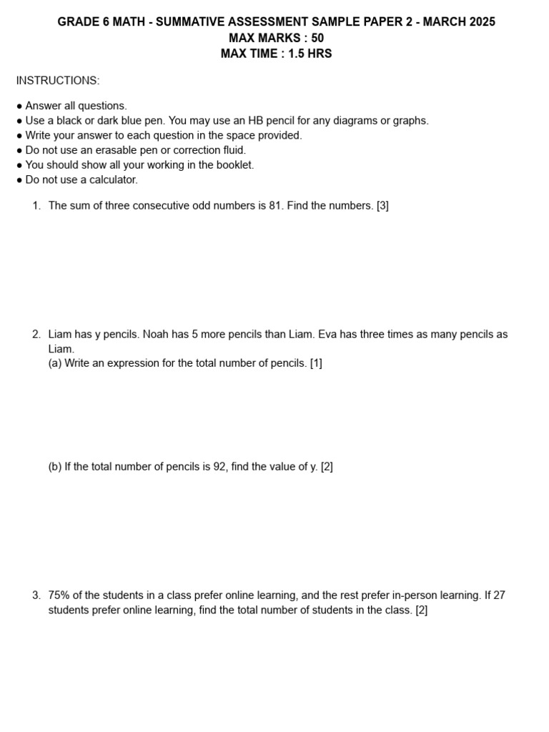 gr6_math_sample paper 2 | PDF | Pencil | Polytopes