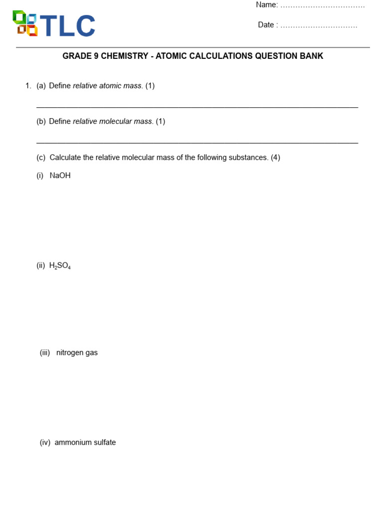 Grade 9 Chemistry Atomic Calculations Guide | PDF | Oxide | Magnesium