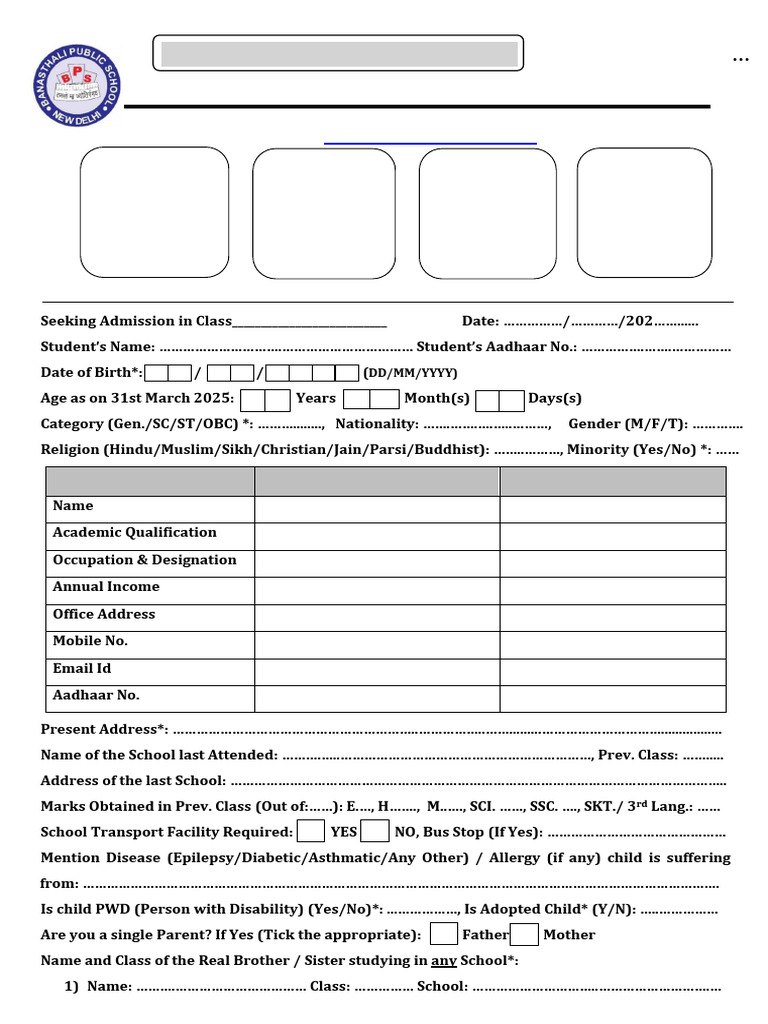 BPS Regn Form Other Classes 2025-26W | PDF | Government And Personhood