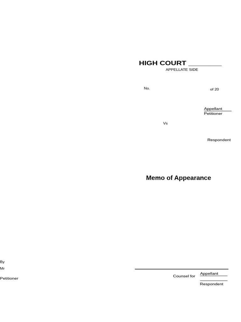 Memo of Appearance-HighCourt | PDF