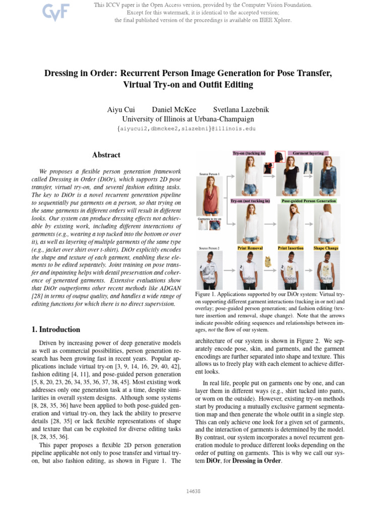 Cui Dressing in Order Recurrent Person Image Generation For Pose Transfer ICCV 2021 Paper | PDF ...