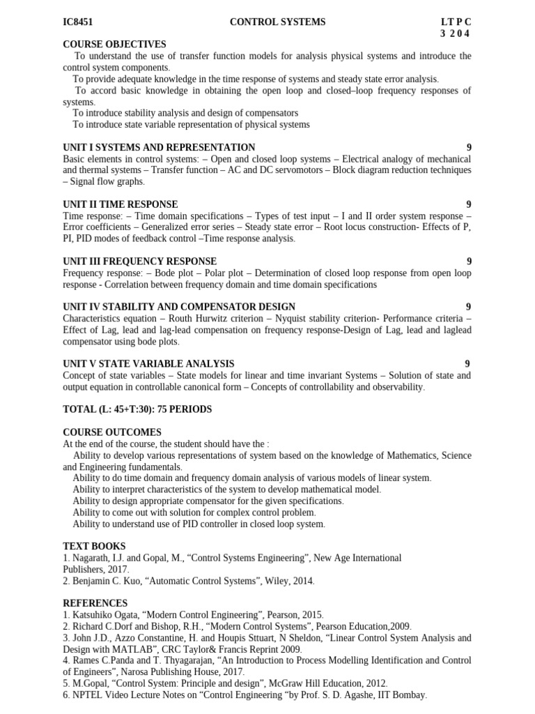 Control System Syllabus | PDF