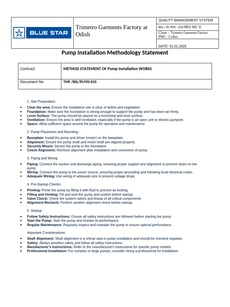 Pump Installation Methodology | PDF | Pump | Manufactured Goods