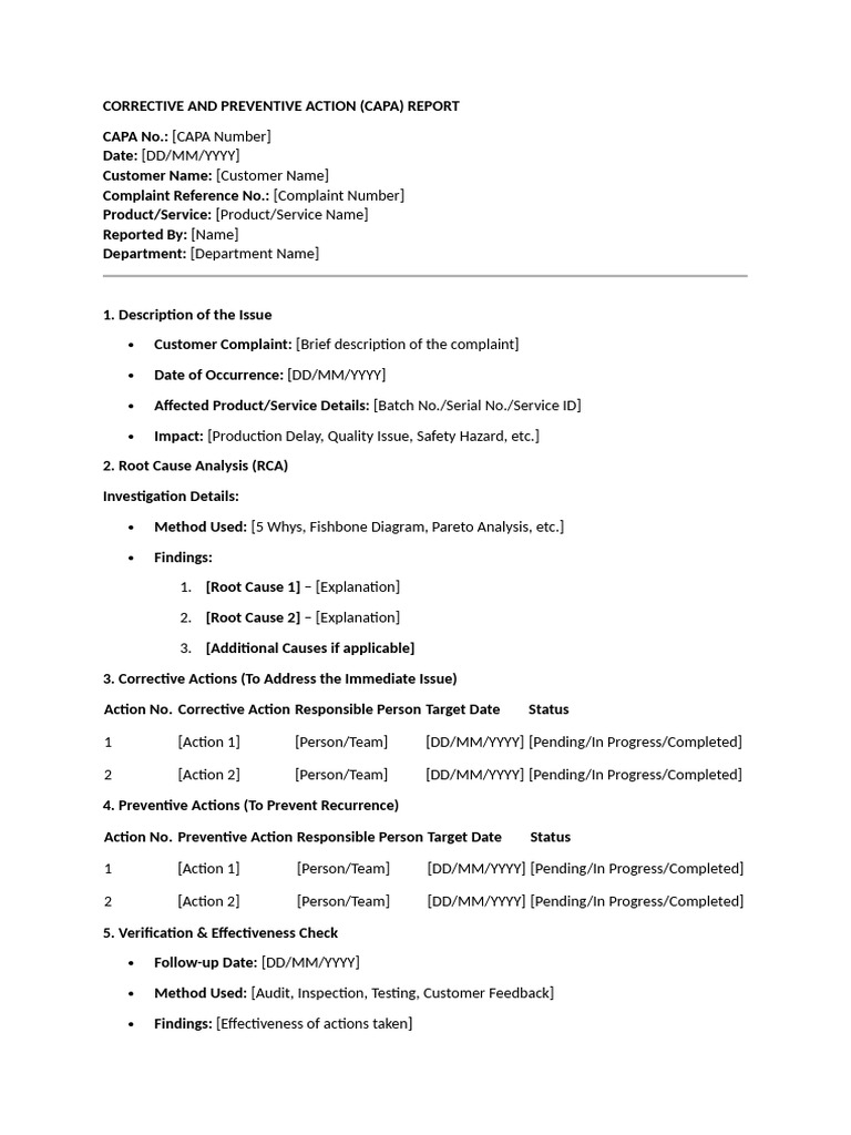 Corrective and Preventive Action (Capa) Report | PDF