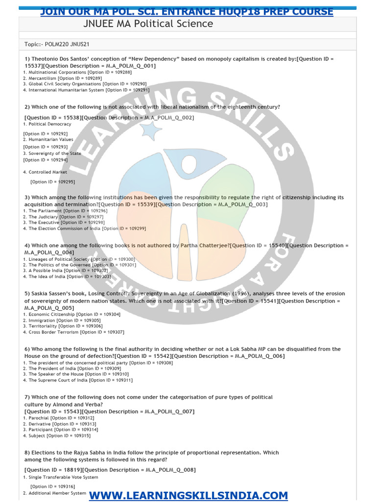 2021 JNU MA Political Science Entrance JNUEE Question Paper PDF | PDF | Feminism | Gender Studies