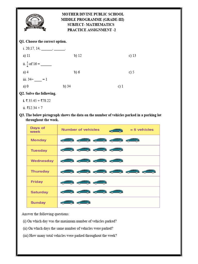Grade 3 Mathematics Practice Assignment | PDF