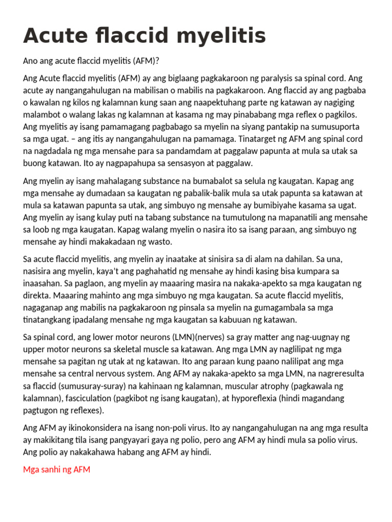 Acute Flaccid Myelitis | PDF