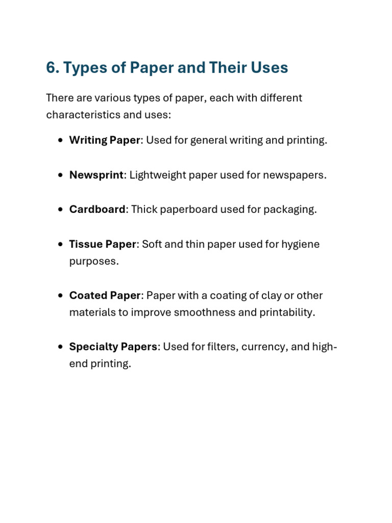 Types of Paper and Their Uses: Writing Paper Newsprint Cardboard Tissue ...