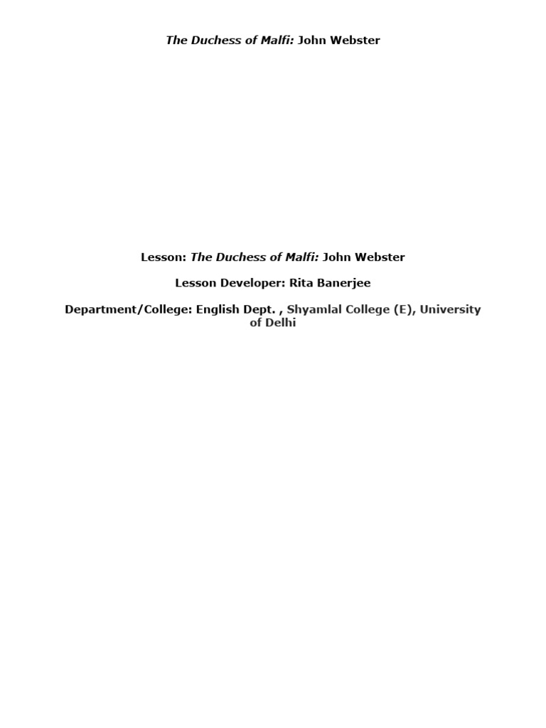 The Duchess of Malfi John Webster | PDF